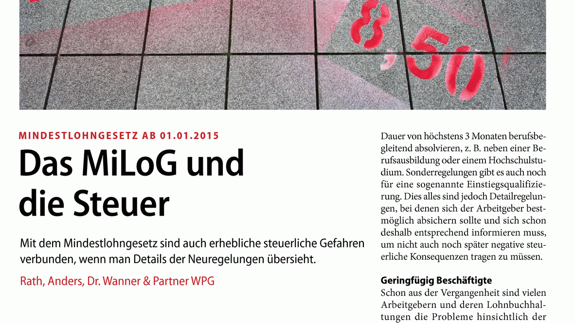 Mindestlohngesetz ab 01.01.2015: Das MiLoG und die Steuer