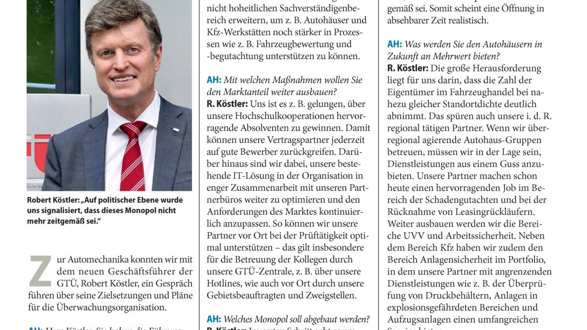 GTÜ: Interview mit Robert Köstler: Marktanteil ausbauen